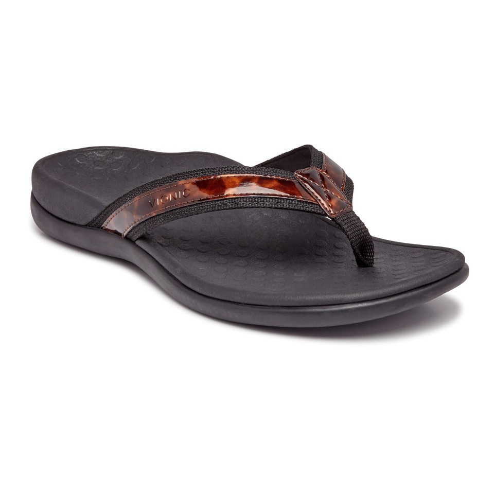 Vionic Tide II - Women's Leather Orthotic Sandals - Black-Tortoise - 7 ...