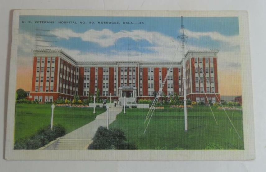 US VETERANS HOSPITAL NO 90 MUSKOGEE OKLAHOMA LINEN POSTCARD 1936 E C ...