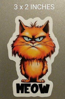 3" Meow Decal Vinyl Sticker Cat Kitty Grumpy Mood Orange Pet Funny ...