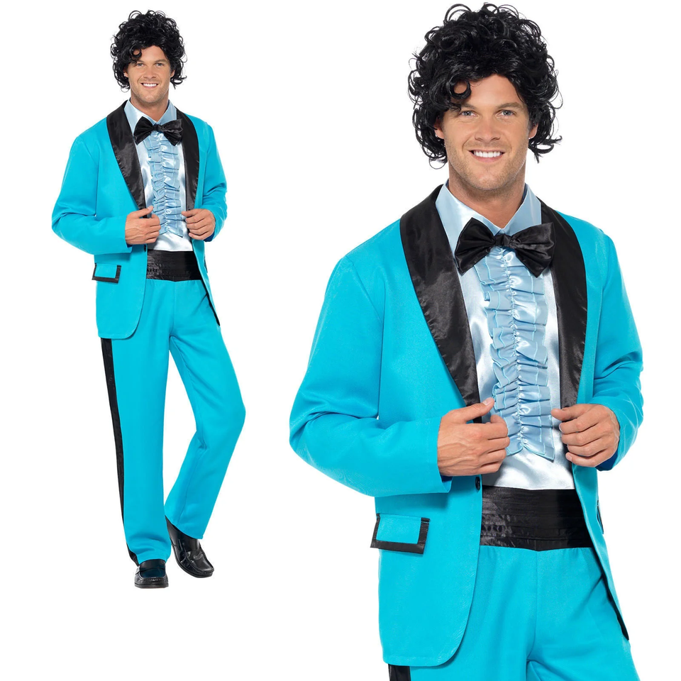 Mens 50s 80s Prom King Costume Wedding Singer Tuxedo Fancy Dress Outfit ...