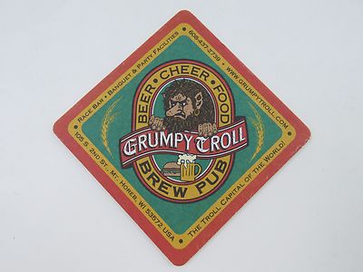 Beer Bar Coaster GRUMPY TROLL Brew Pub ~ Mount Horeb, WISCONSIN Craft ...