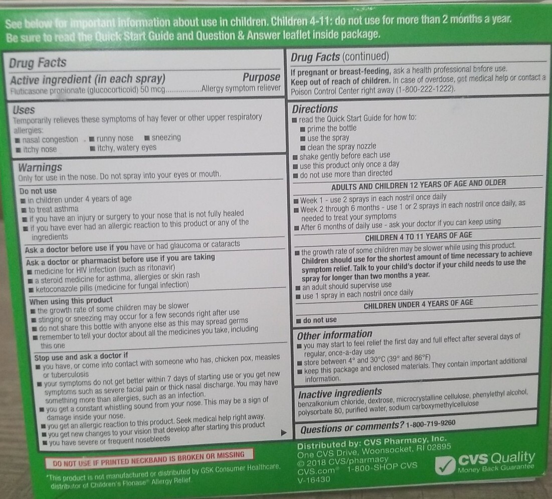 Childrens CVS Fluticasone Propionate Nasal Spray Usp60 Sprays 50mcg ...