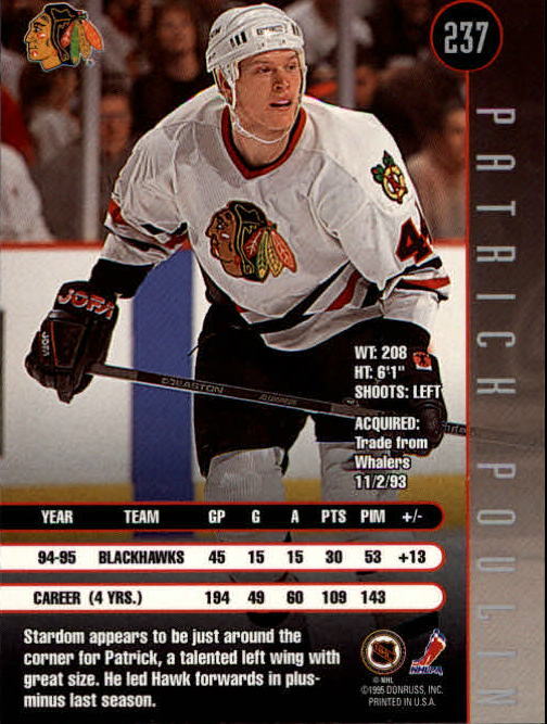 1995-96 Leaf Chicago Blackhawks Hockey Card #237 Patrick Poulin | eBay
