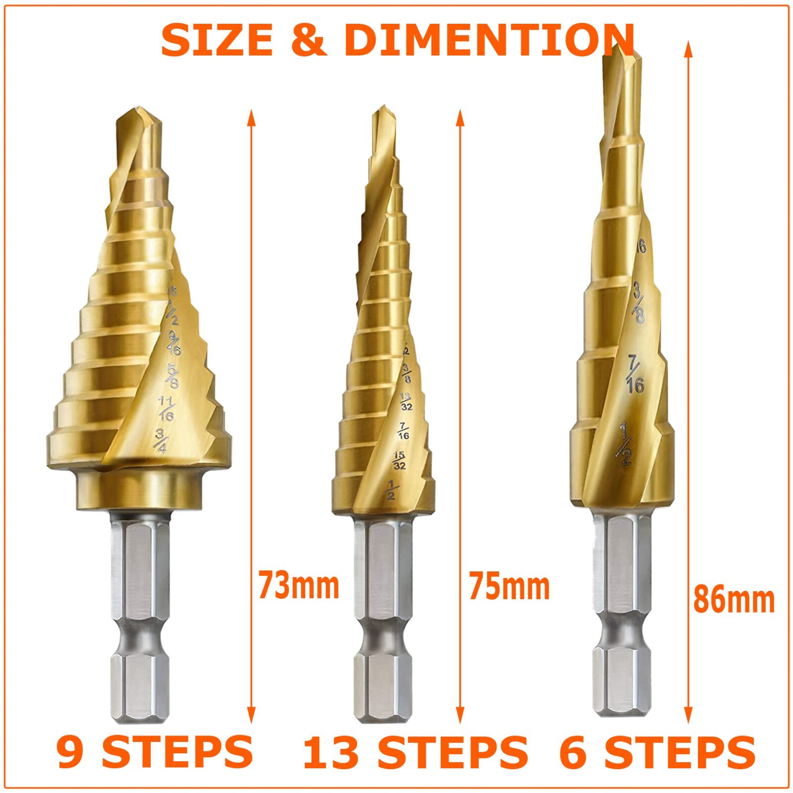 TITANIUM Step Drill Bit Set Unibit Industrial Reamer reaming 28 SIZES 1 ...
