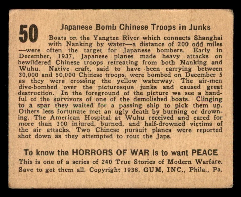 1938 Horrors of War #50 Japanese Bomb Chinese Troops In Junks VG *d2 | eBay