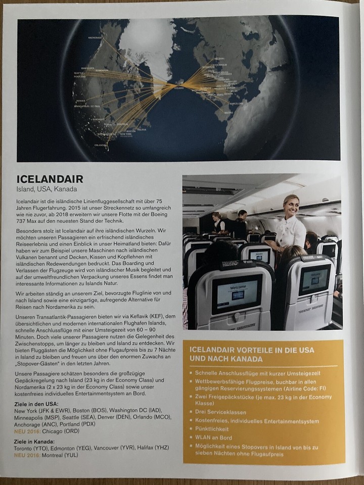 ICELANDAIR SERVICES BROCHURE B757 SEAT CHART ROUTE MAP | eBay