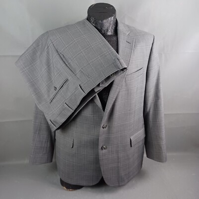Stafford 48R Mens Classic Fit Super Suit 2pc Gray Plaid Check Wool ...