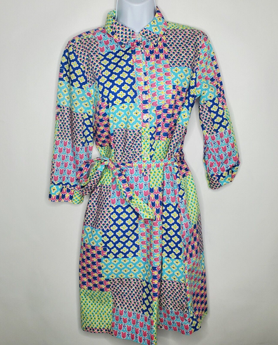 Talbots Womens Floral Patch Belted Shirt Dress Size 6 Pockets 3/4 ...