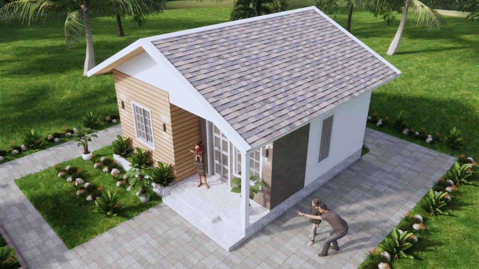 20x20 Feet Small House Plans 6x6 Meter 2 Bed 1 Bath Gable Roof PDF &A4 ...