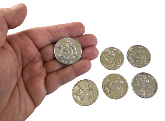 6 HOUDINI MAGIC SILVER COINS Set Miser Dream Half Dollar Palming Trick ...