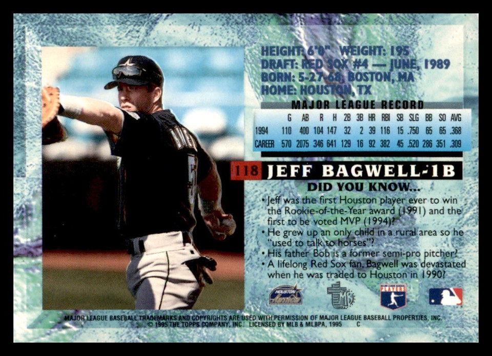 1995 Topps Embossed #118 Jeff Bagwell Houston Astros | eBay