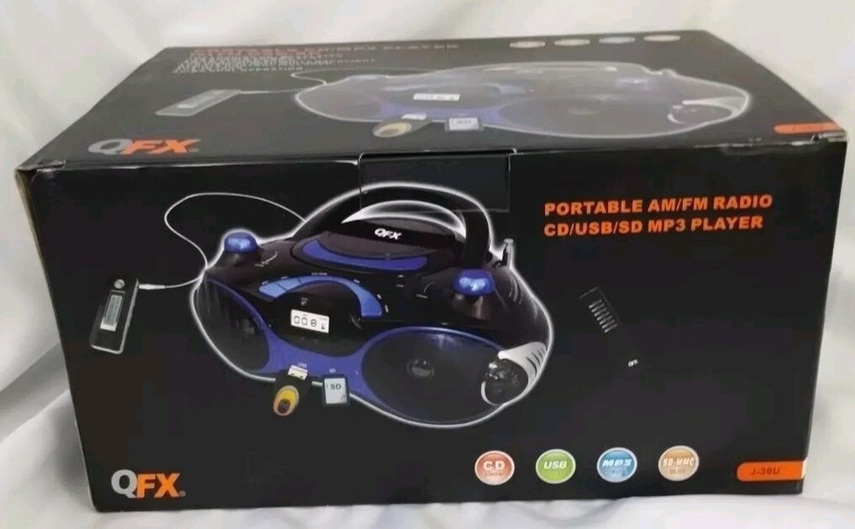 QFX J-30U-BL Portable CD/MP3 Player with USB/SD, Black/Blue, Top ...