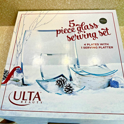 ULTA BEAUTY 5 piece Glass Serving Set 4 Plates - 1 Serving Platter ...