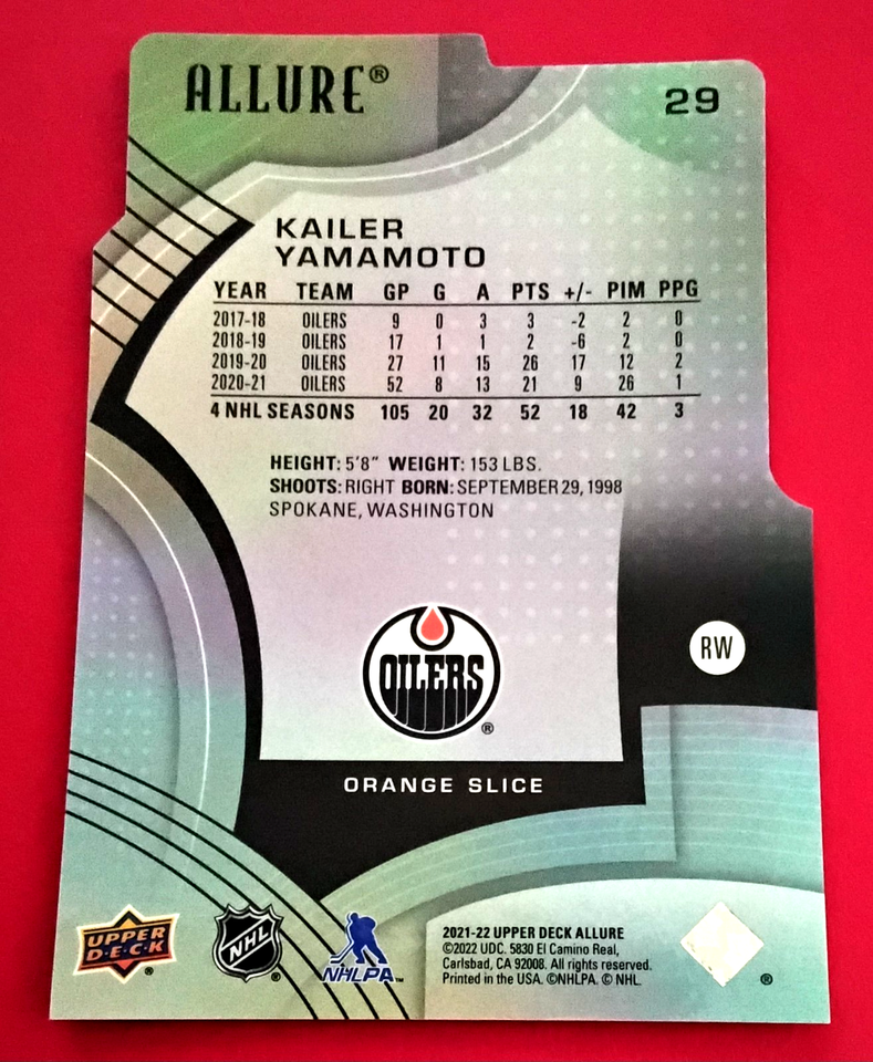2021-22 KAILER YAMAMOTO Orange Slice Edmonton Oilers #29 UD Allure | eBay