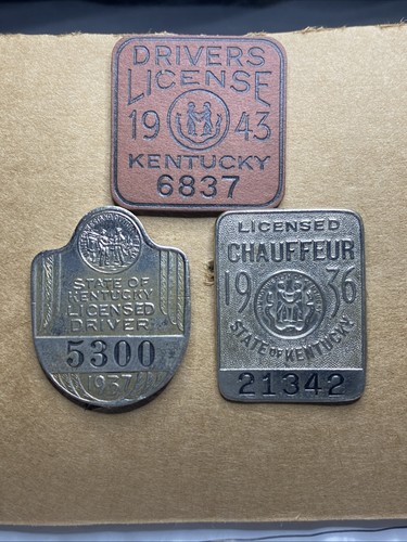 Vintage State Of Kentucky Drivers License Pins 1937 1943 1936 Chauffeur ...