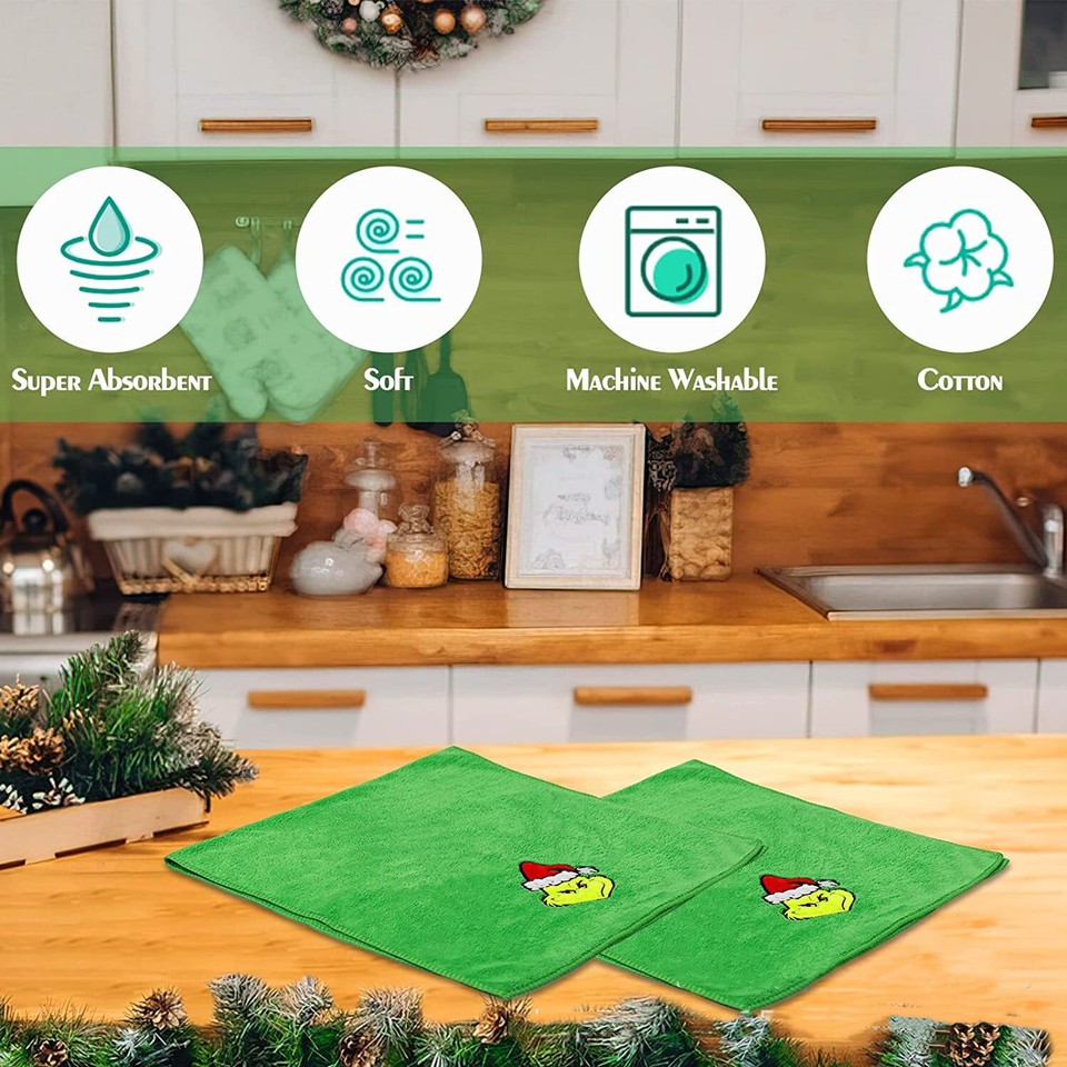 2PCS Christmas Grinch Kitchen Towels Merry Grinchmas Holiday ...