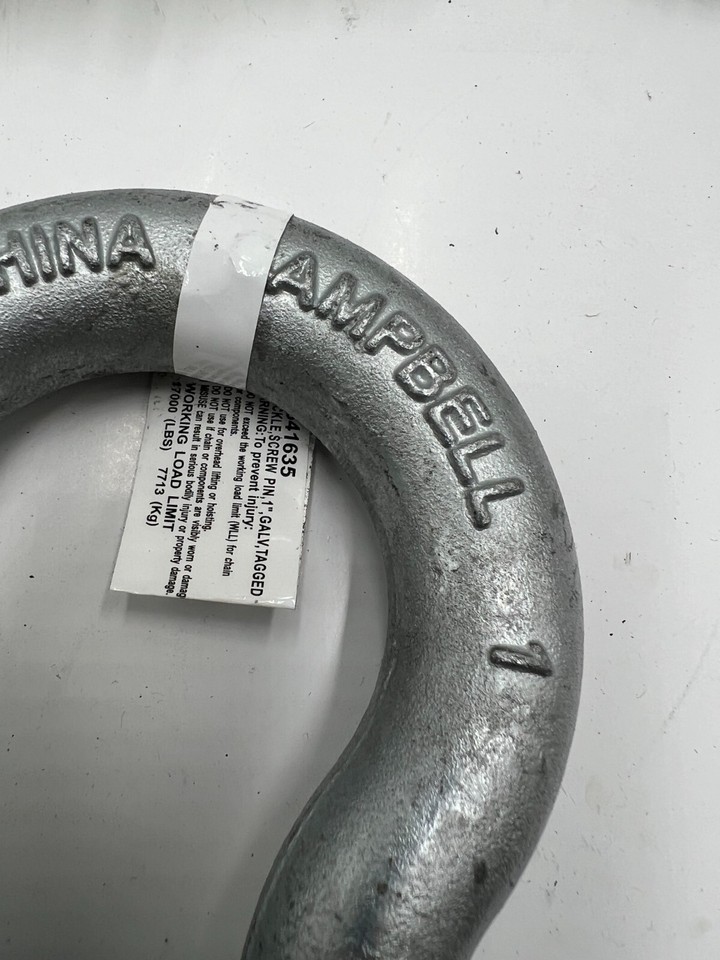 Campbell WLL81/2T 1 in. Screw Pin Anchor Shackle 8-1/2 Ton WLL Carbon ...