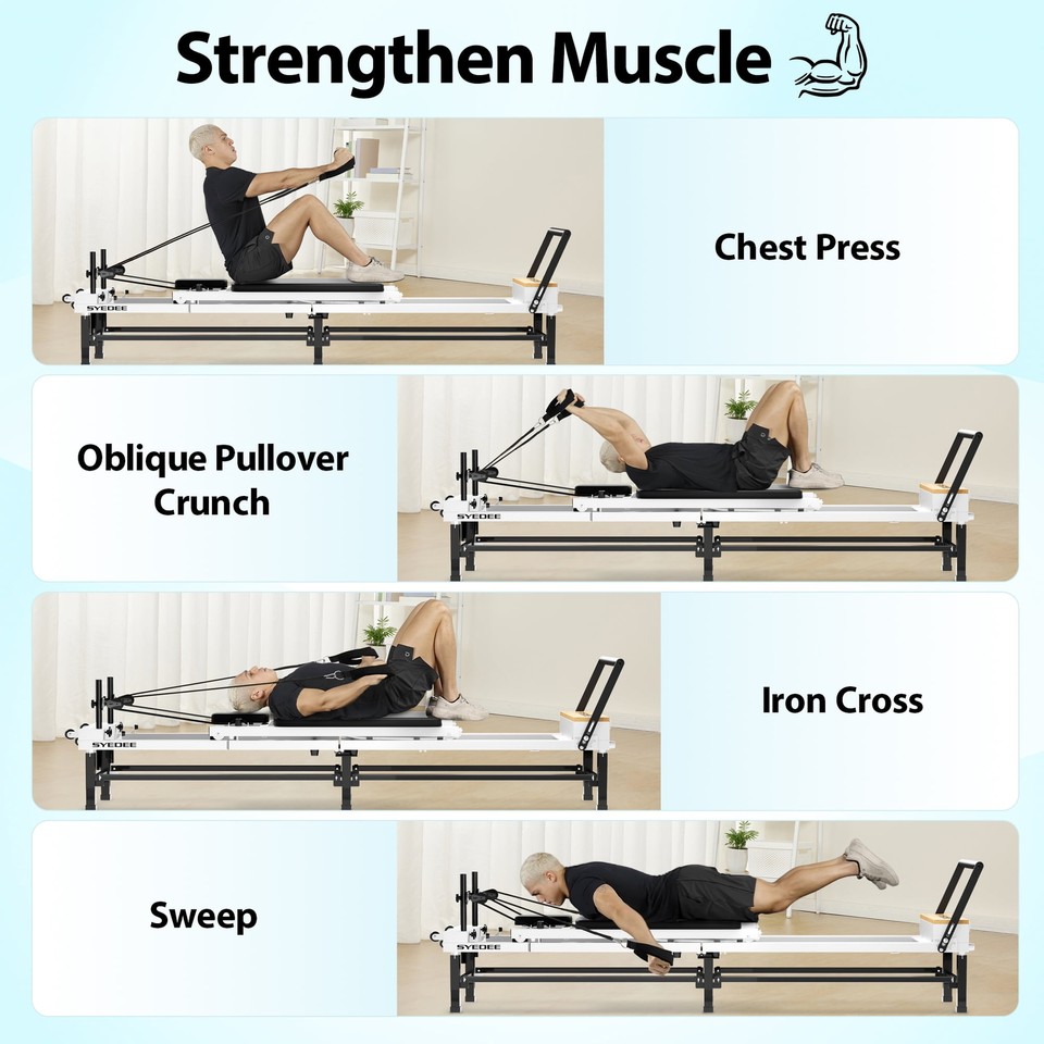 Foldable Pilates Reformer Machine, w/Jump Board & Storage Bag 400lb Max ...