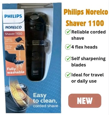 Philips Norelco Shaver 1100 Corded Electric Razor 4D Flex Head Black ...