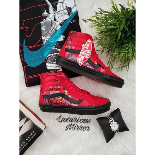 Vans Rare Sk8-Hi Red Reissue Floral Embroidered Festival Satin Skate ...