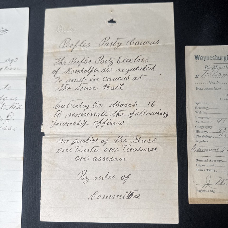 1800’s Ohio Handwritten Documents Lot Of 3- Report Card- Waynesburgh ...