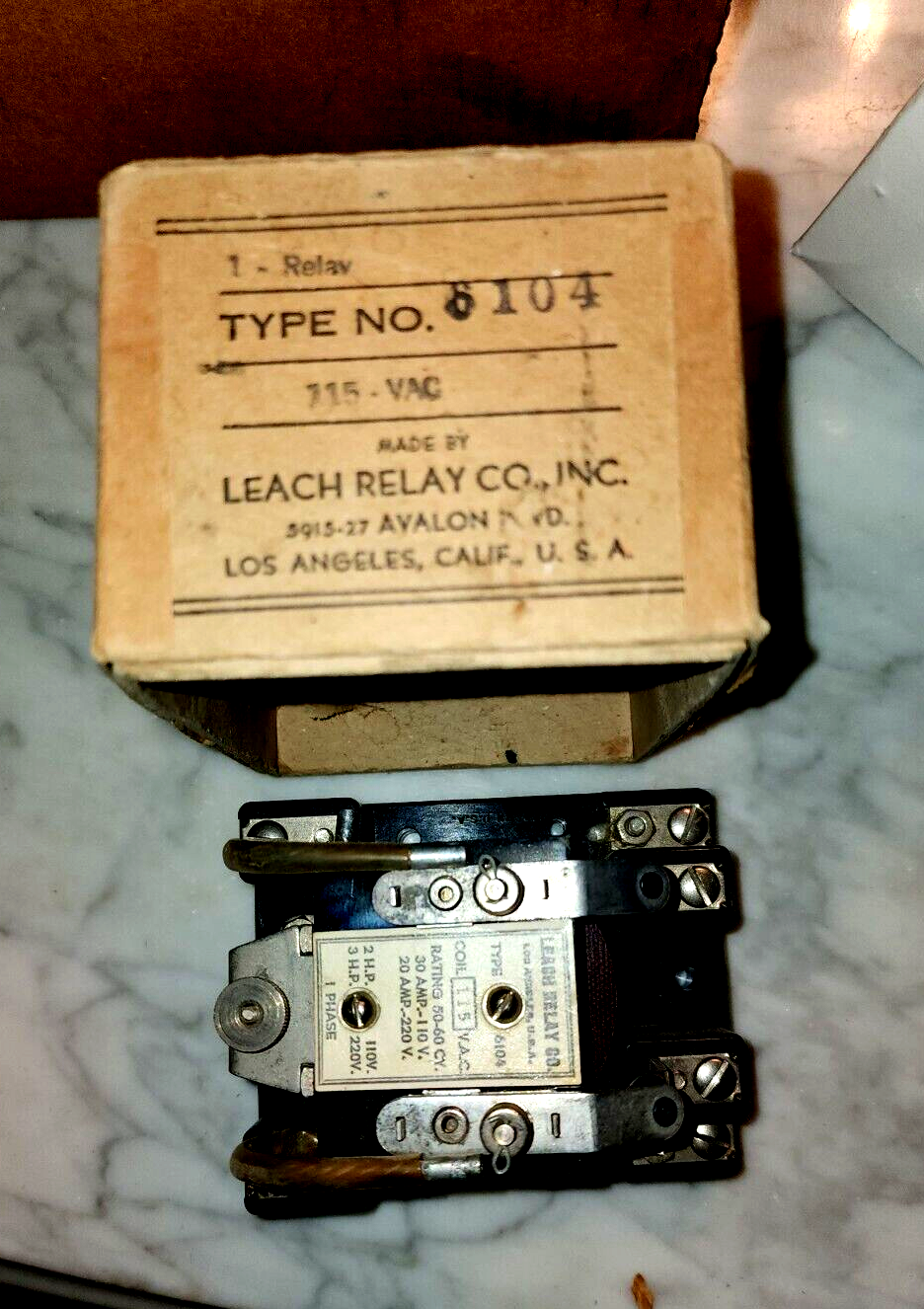 LEACH Relay Type 6104 115 VAC Coil- 30 AMP Contacts At 110V REDUCED ...