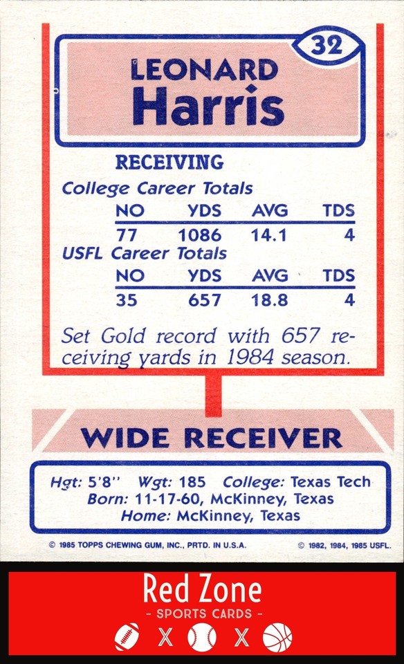 1985 Topps USFL - #32 Leonard Harris NM Set Break. | eBay