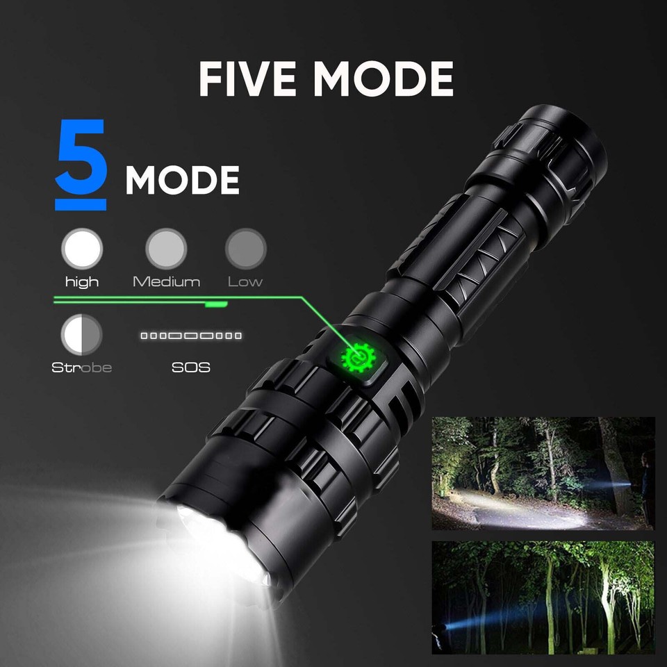 LED Bulb Super-Bright Tactical LED Flashlight Rechargeable Powerful ...