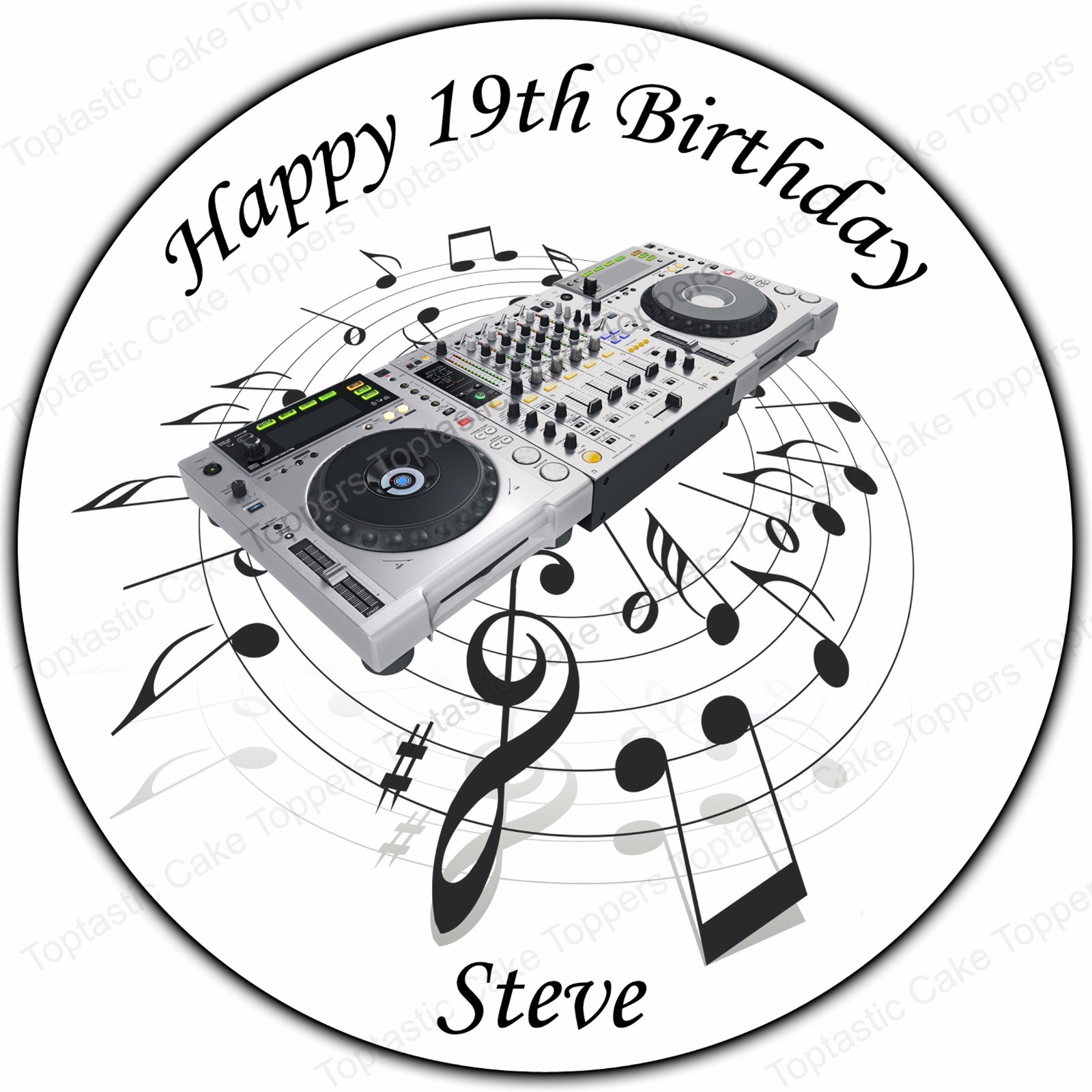 Personalised DJ Decks Music Notes Edible Icing Birthday Party Cake ...