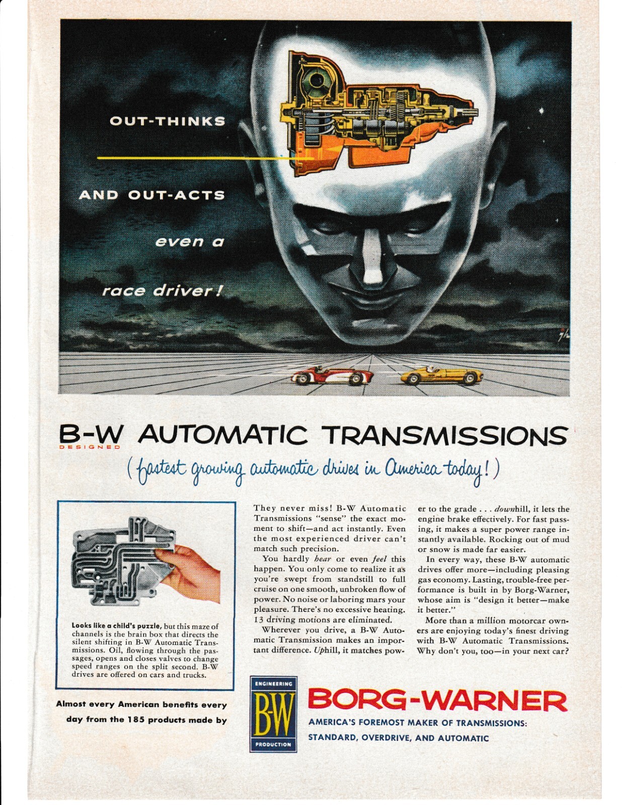 Borg-Warner Print Ad 50s Automatic Transmissions Race Cars | eBay