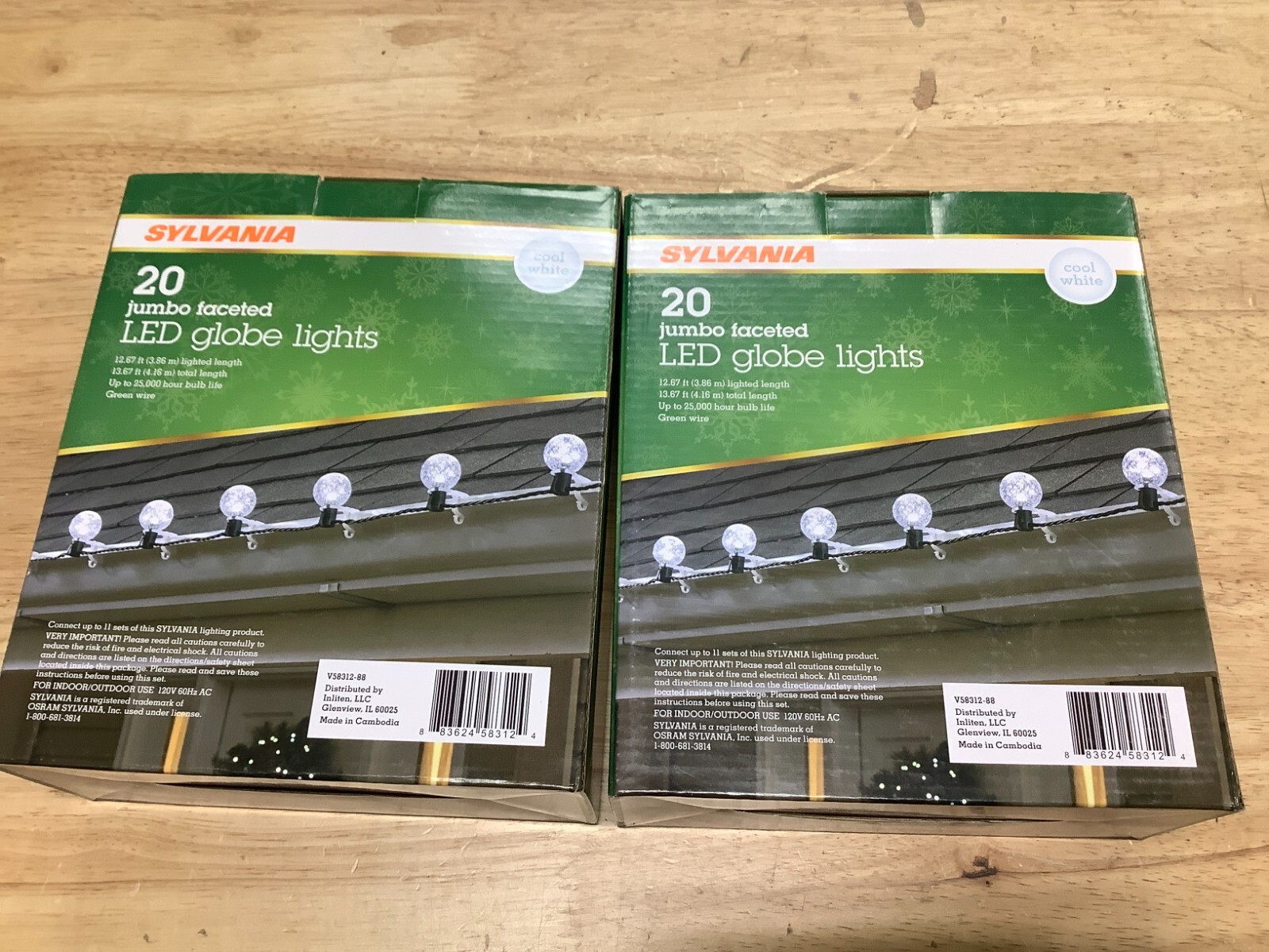 LOT OF 2 Sylvania 20 LED Jumbo Faceted Globe Lights Cool White 12.6 ...