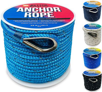 Premium Boat Anchor Rope 100 Ft Double Braided Boat Anchor Line Blue ...