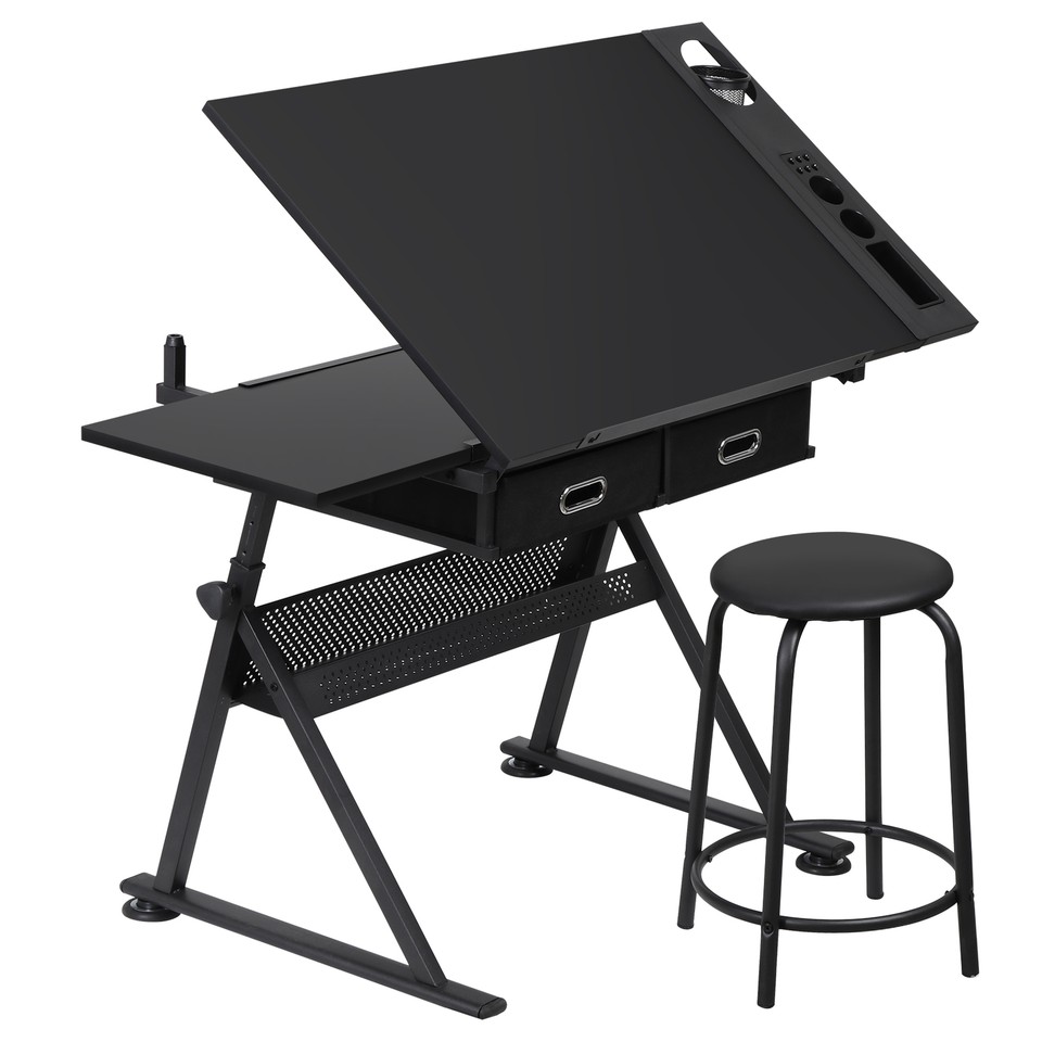 Drafting Desk Drawing Table 9 Levels Adjustable angle w/ Stool Arts ...