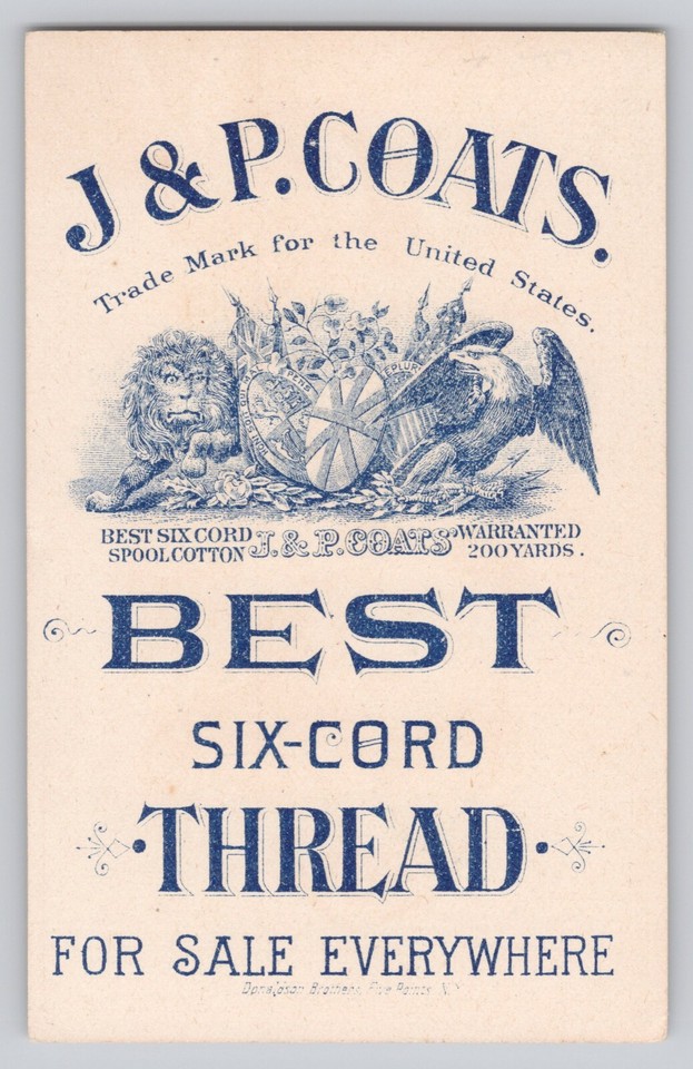 J & P Coats Thread Trade Card White, Black & Colors woman Ponders ...