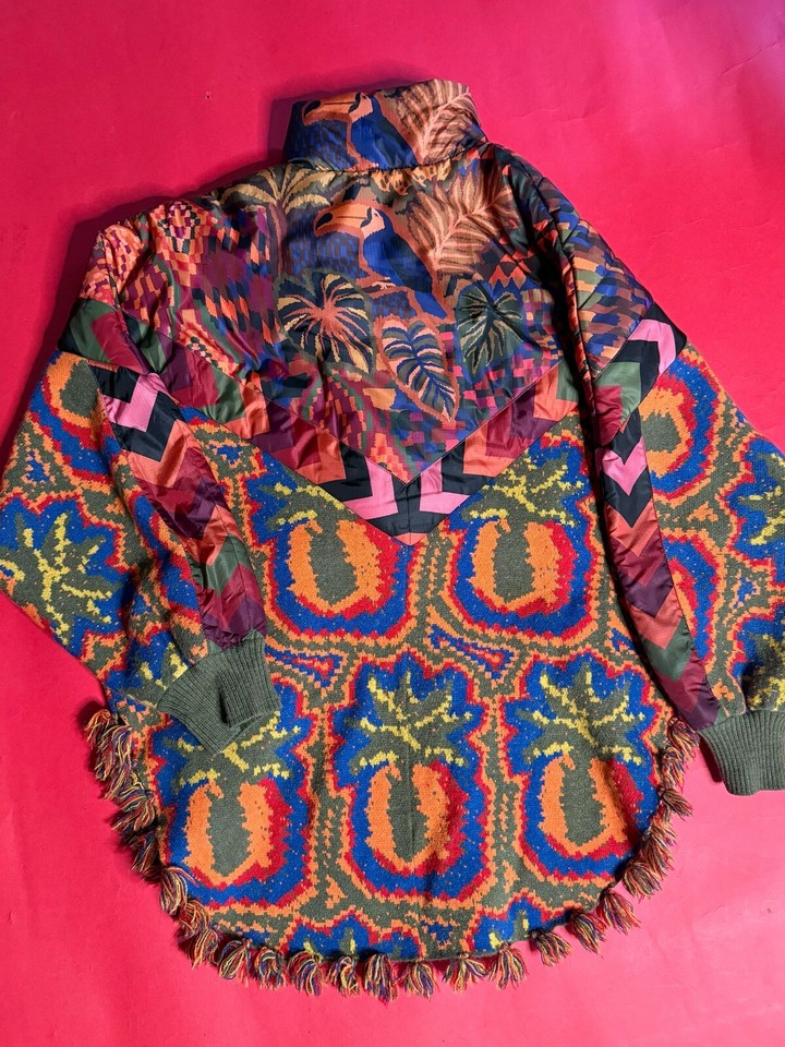 Farm Rio Patchwork Tapestry Puffer Coat – Unisex Statement Jacket, Size ...