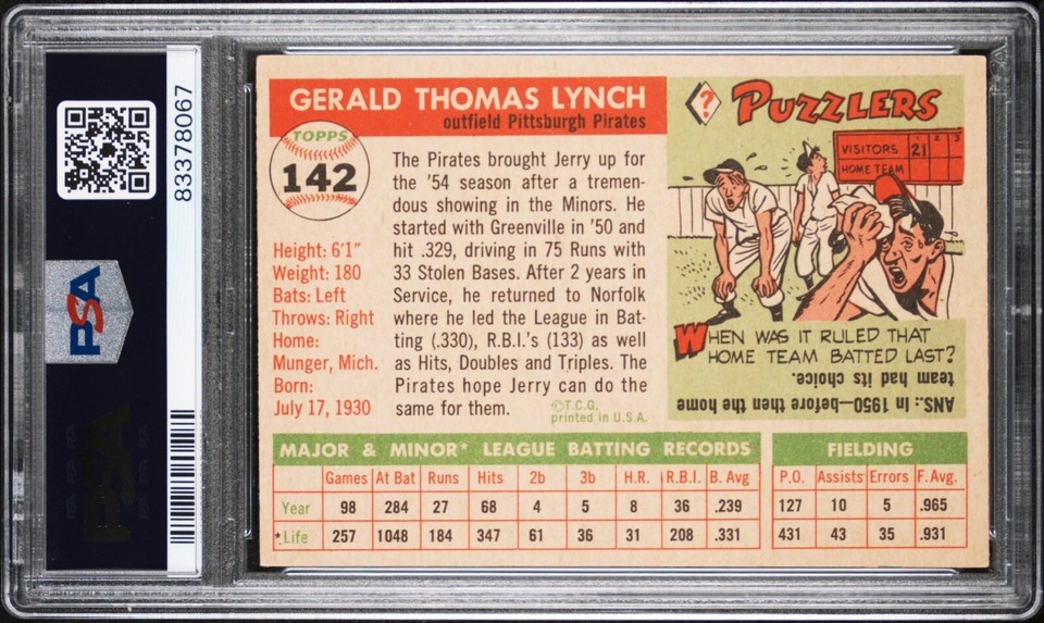 1955 Topps Baseball Card Jerry Lynch #142 Pittsburgh Pirates PSA 7 | eBay