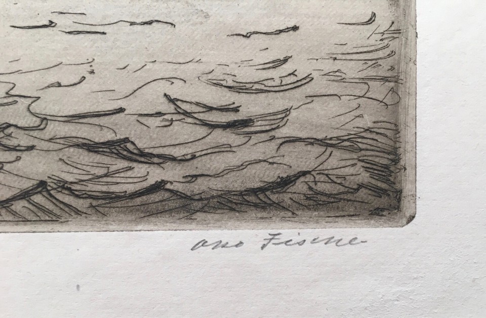 Otto Fischer: Hafen am Meer mit Schiffen - Signierte Orig. Radierung um ...