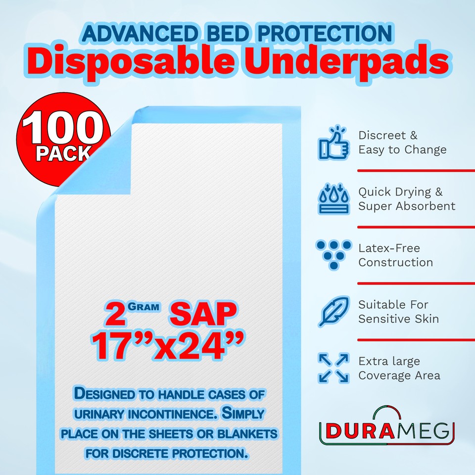 Chucks Pads [100-Pads] 2g SAP Underpads 17x24 Bed & Pee Pads | Puppy ...