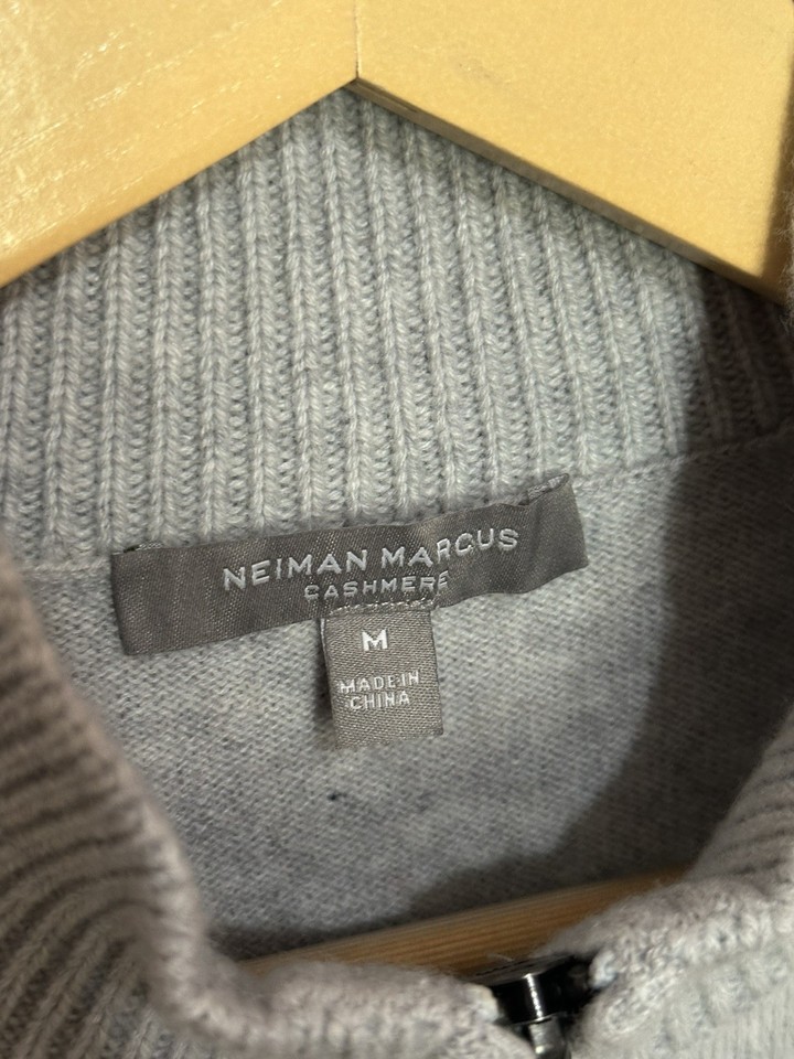 Neiman Marcus Cashmere Zip Up Mock Neck Sweater Gray Size M | eBay