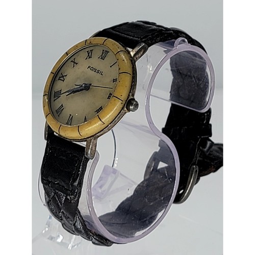 Vintage Fossil Roman Numeral Watch – Aged Patina Dial, Classic Black ...