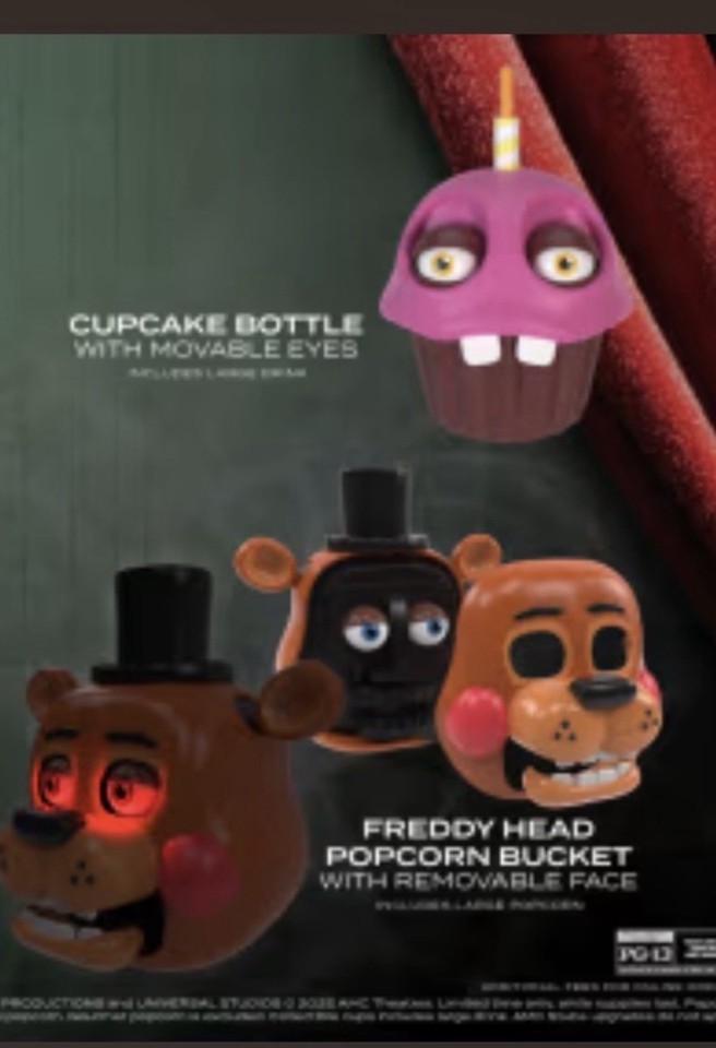 FNAF 2 Freddy Head + Mr. Cupcake Bottle Cup Popcorn Bucket AMC Theaters ...