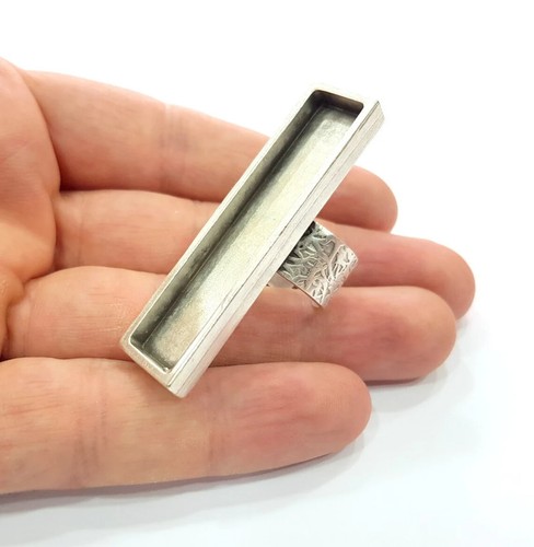 Rectangle Blank Ring Setting Base Bezel inlay Backs Cabochon Adjustable ...