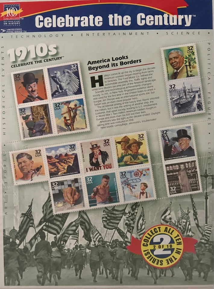 USPS CELEBRATES THE CENTURY 1910-1919 COMMEMORATIVE COLLECTION STAMP ...