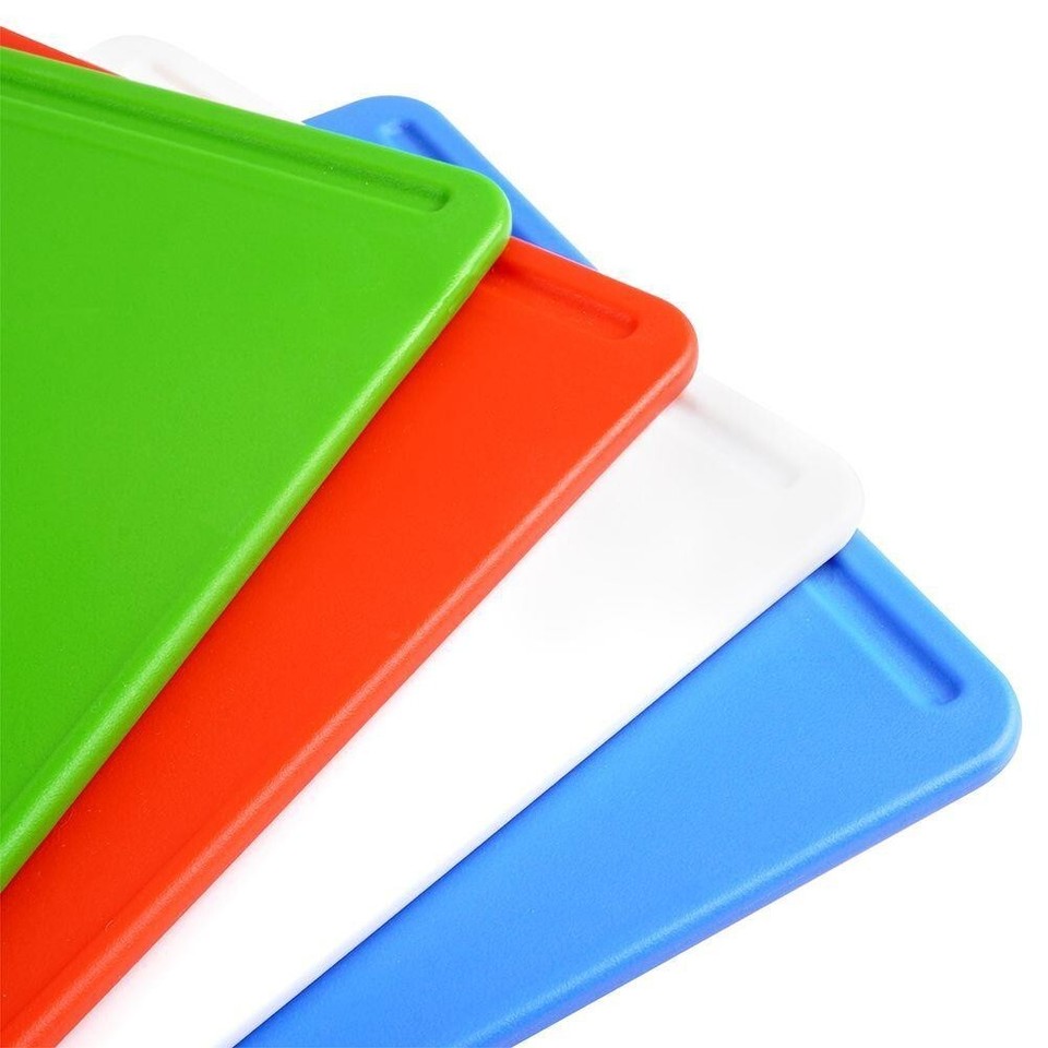 4 X Chopping Boards Set Plastic Colour Coded Meat Fruit Small Cutting ...