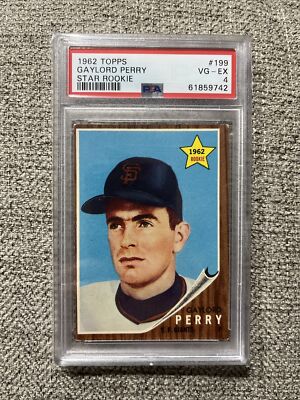 1962 Topps Gaylord Perry PSA 4 VG-EX Star Rookie RC #199 Baseball Card ...