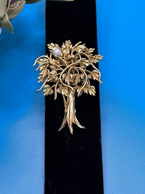 VTG 1950s GOLDEN MONEY TREE WITH GENUINE PEARL BROOCH W/DOLLAR SIGN ON ...