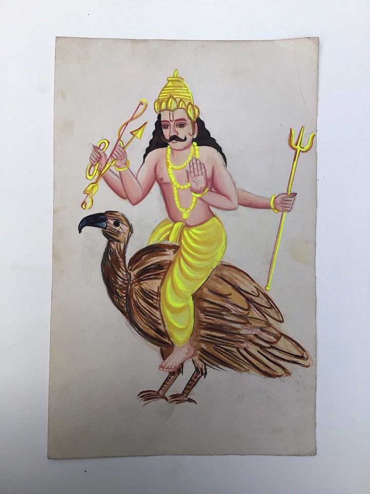 Vintage Folk Vulture Painting Shani Planet Saturn Art India Rare ...