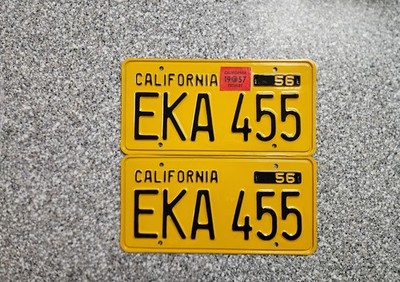 1956 California License Plates, 1957 Validation Sticker, Pro-Restored ...