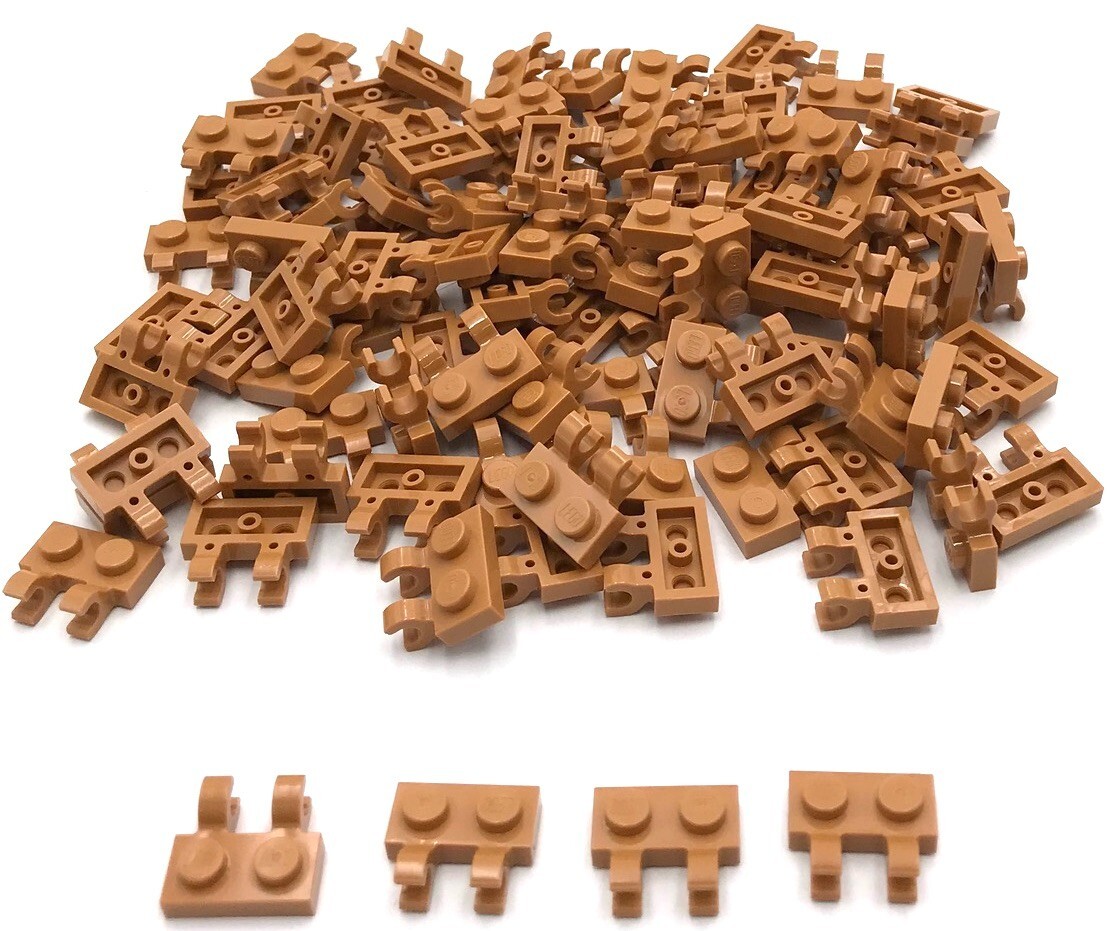 Lego 100 New Medium Nougat Plates Modified 1 x 2 w/ 2 Open O Clips ...