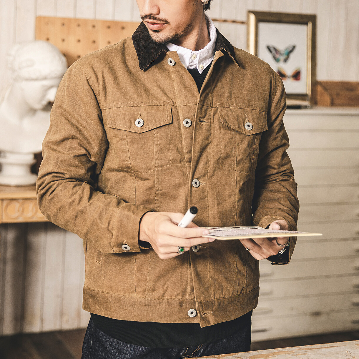 Red Tornado Vintage TYPE3 Waxed Canvas Motorcycle Jacket Workwear Lined ...